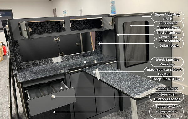 VW T4 Super Matte Grey & Black Sparkle Worktop SWB/LWB Units– T4mation.me